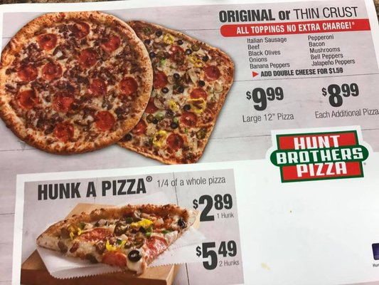 Hunts brothers pizza menu store