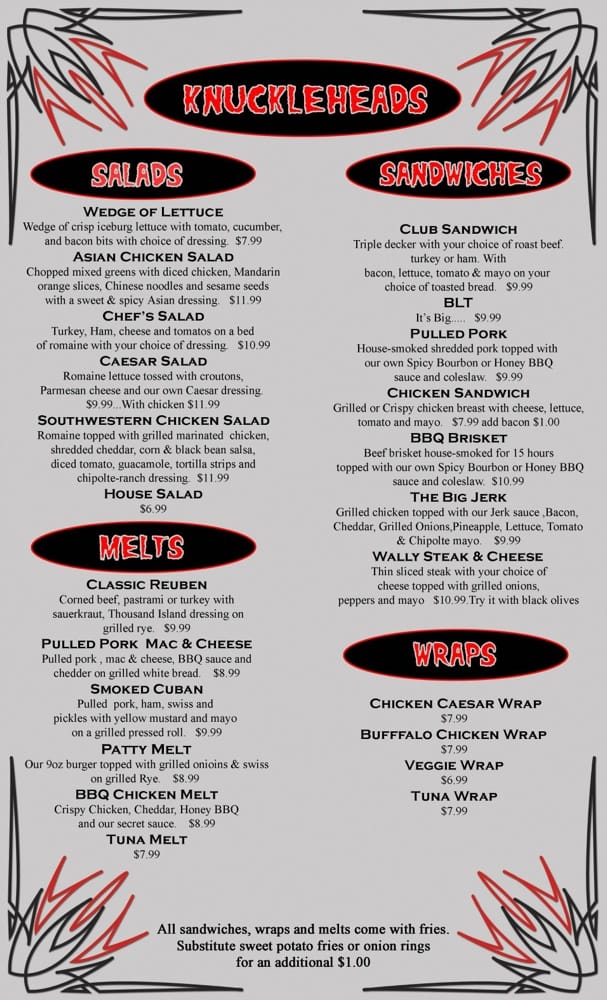 Online Menu of Knuckleheads Restaurant, Wallingford, Connecticut, 06492 ...