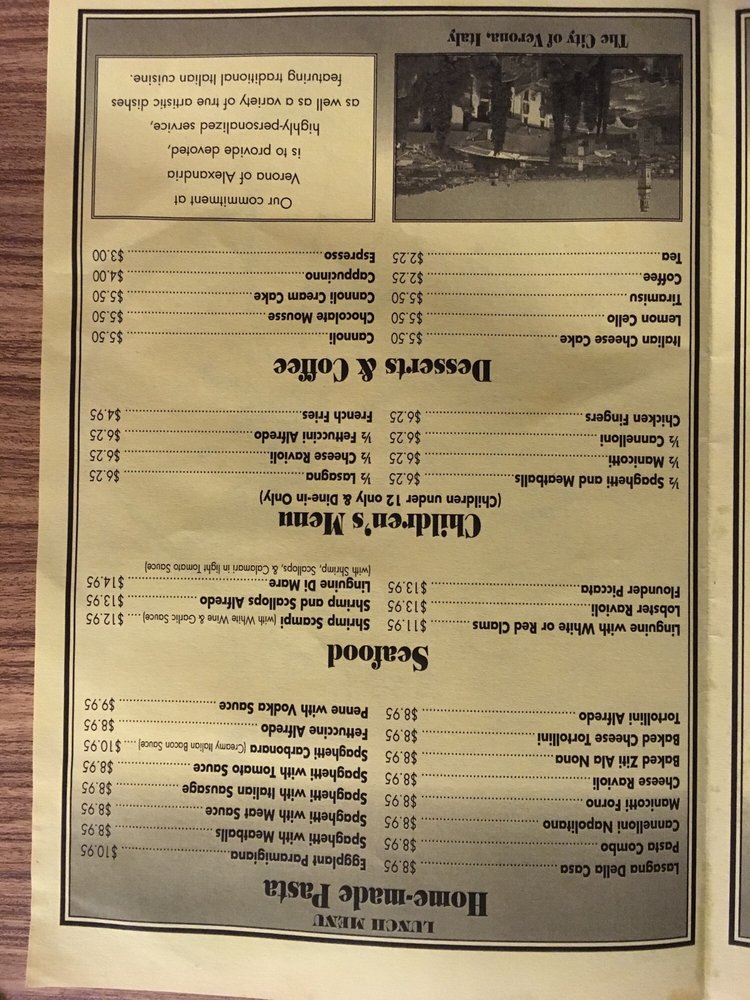 Online Menu of Verona Italian Restorante Restaurant, Alexandria ...