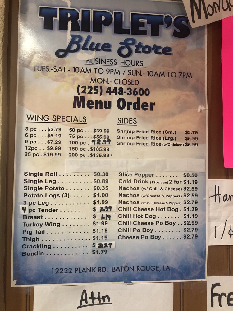 Triplets Blue Store - Chicken Wings - 12222 Plank Rd, Baton Rouge, LA ...