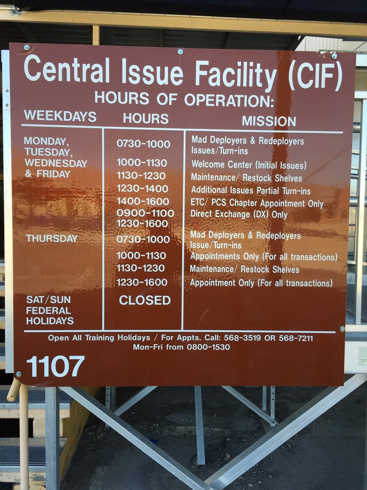 CIF - Central Issue Facility - Outdoor Gear - 1333 Cassidy Rd, Fort ...