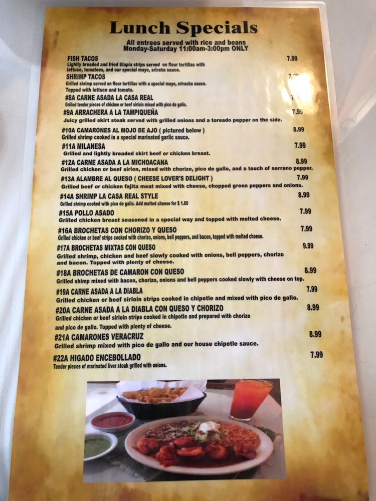 Online Menu of La Casa Real Restaurant, North Little Rock, Arkansas ...
