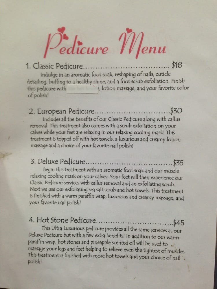 Pedicure Menu Yelp