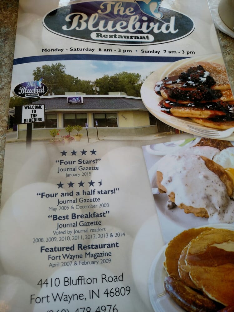 Menu at The Bluebird Restaurant, Fort Wayne