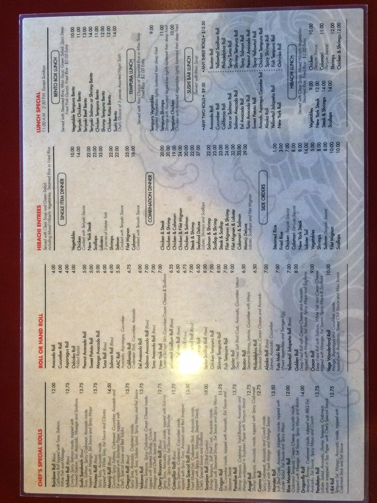 Menu at Momiji Sushi & Hibachi restaurant, Pendleton, 210 SW 17th St