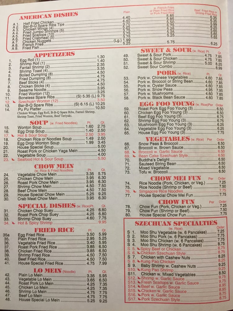 Ming Garden Chinese Restaurant Menu | Fasci Garden